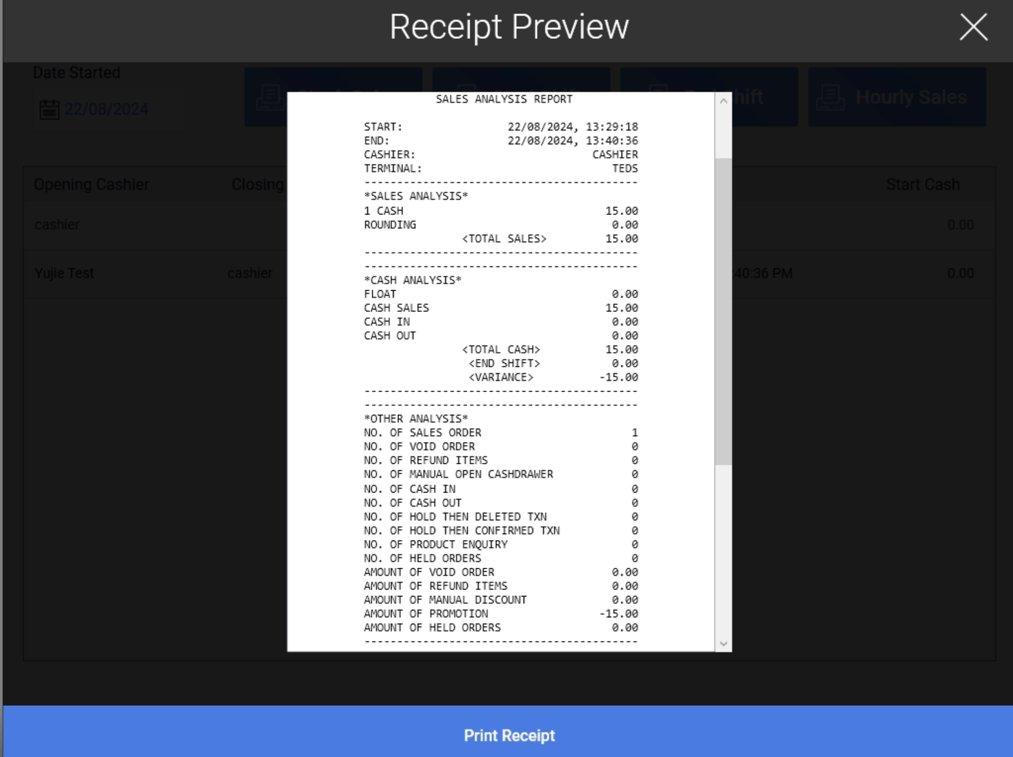 Shifts Report | EPOS POS System