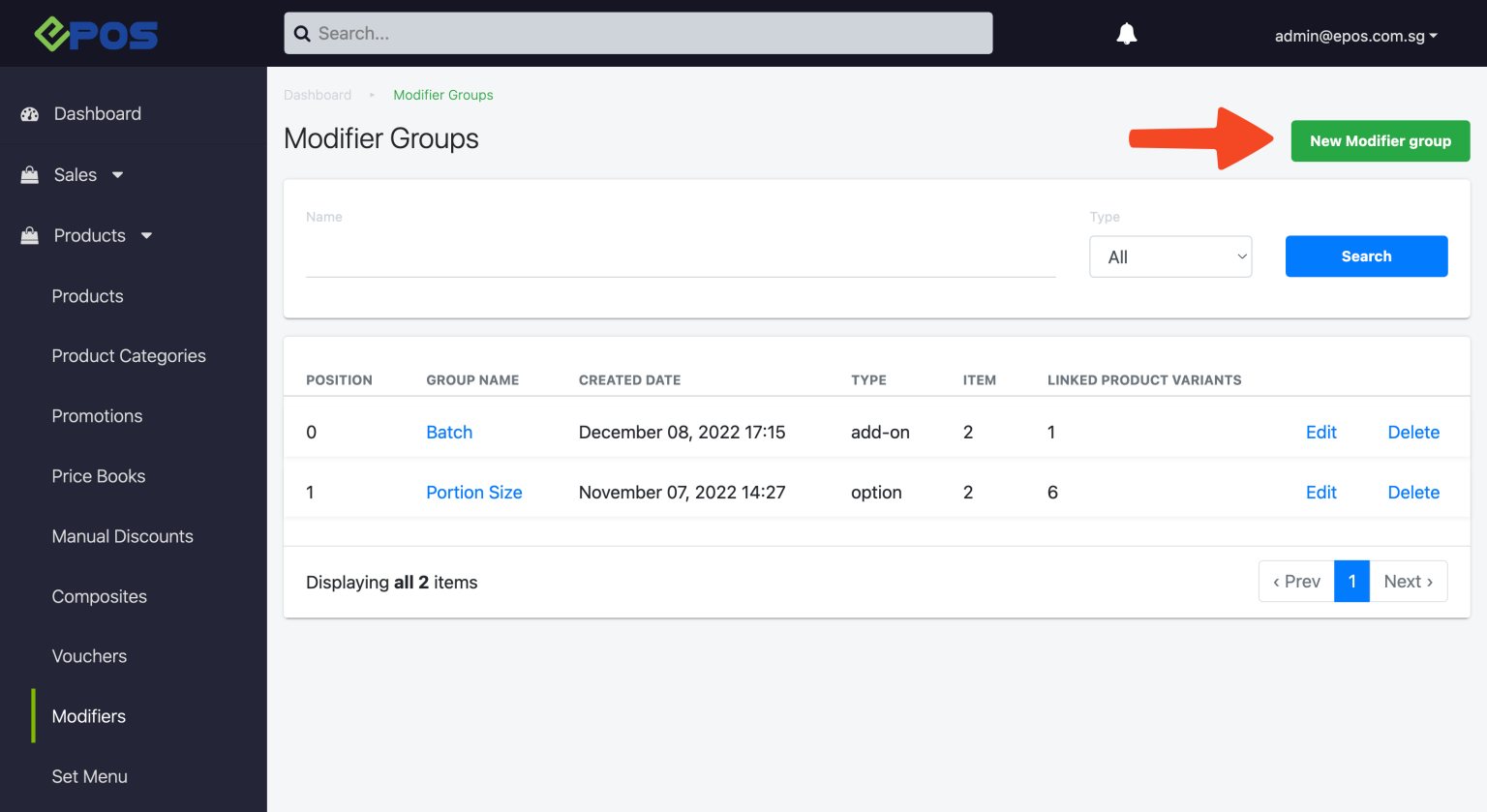 Modifiers | EPOS POS System