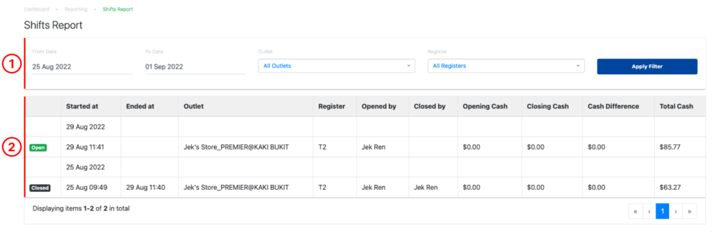 Shifts Report | EPOS POS System