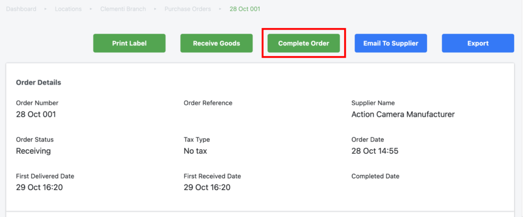 Receiving Goods for a Purchase Order | EPOS POS System