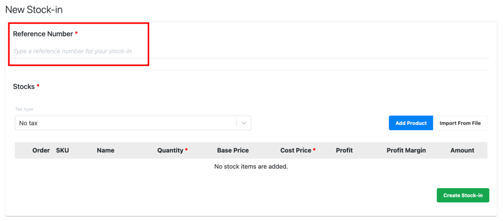Creating a New Stock-in | EPOS POS System