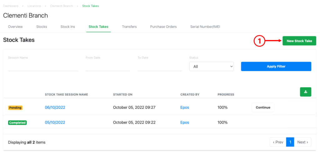 Create New Stock Take | EPOS POS System