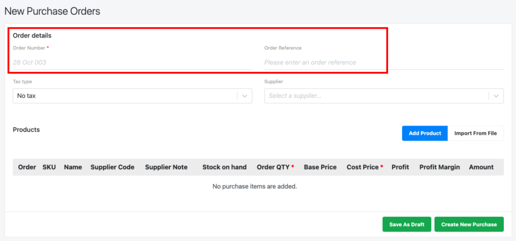 Creating a new Purchase Order | EPOS POS System