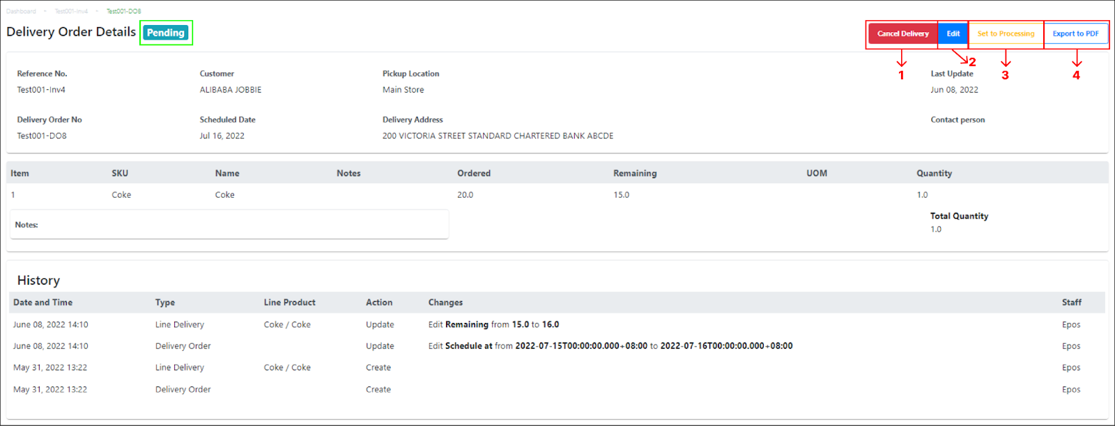 Delivery Order: Pending Status | EPOS POS System