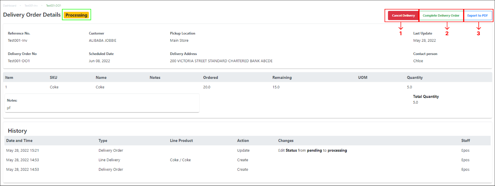 Delivery Order: Processing Status | EPOS POS System