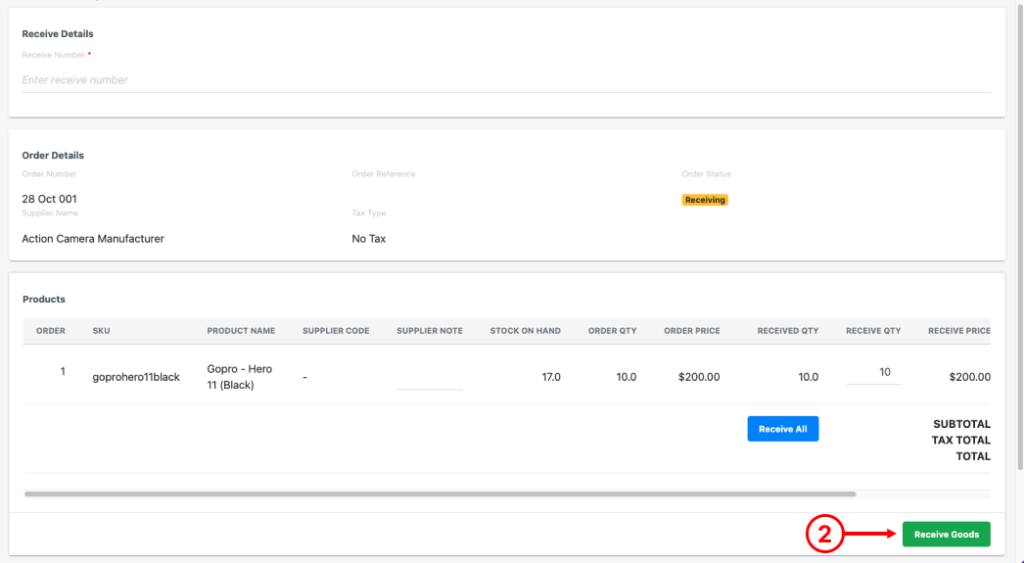 Receiving Goods for a Purchase Order | EPOS POS System