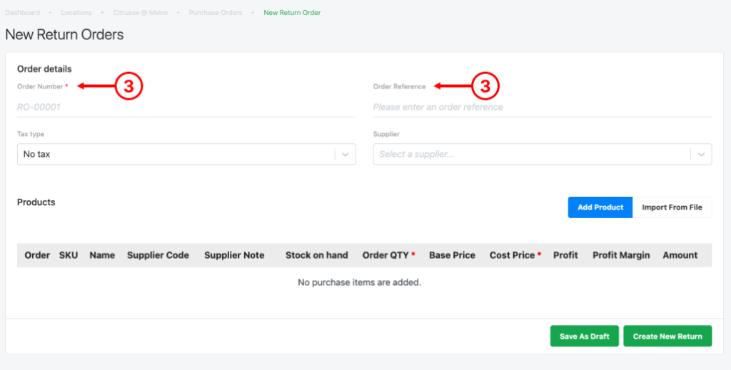 Creating a new Return Order | EPOS POS System