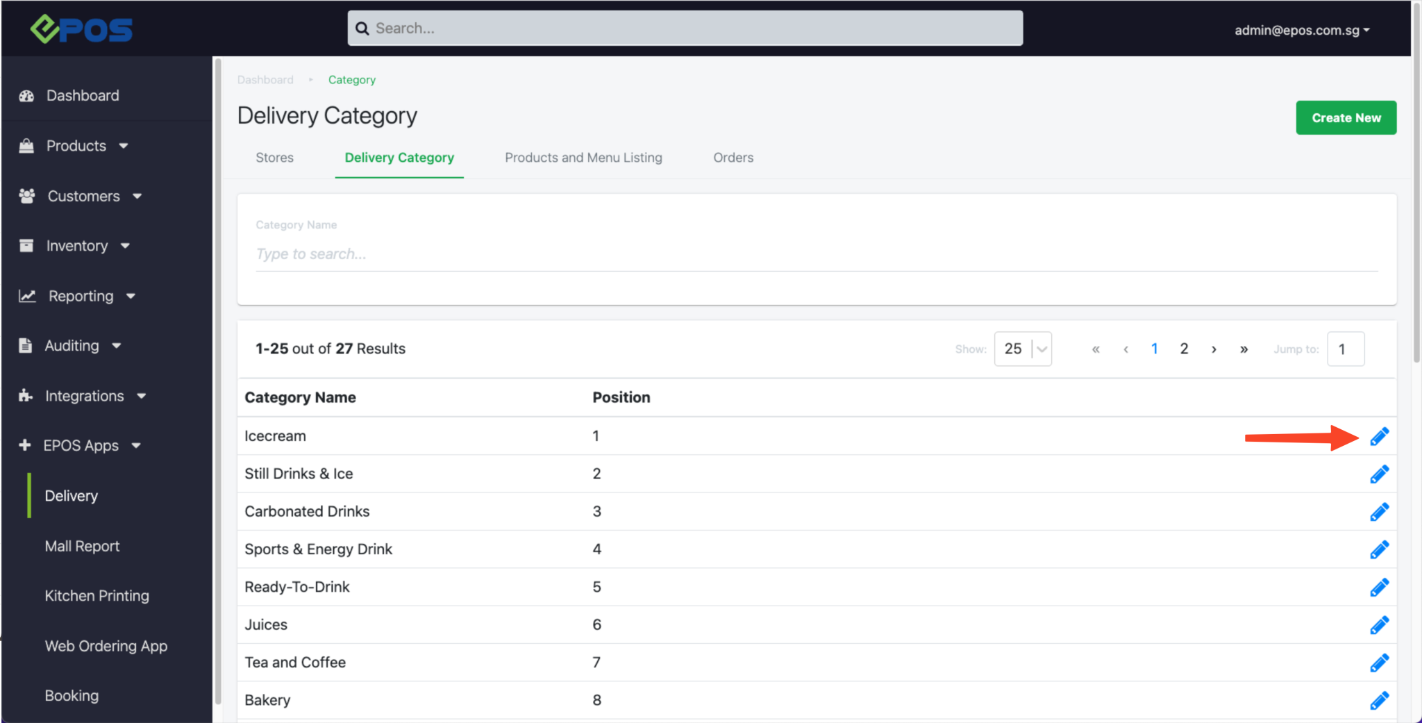Edit Delivery Category Position | EPOS POS System