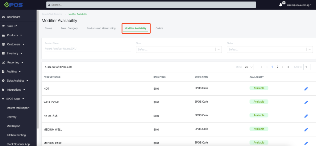Modifiers | EPOS POS System