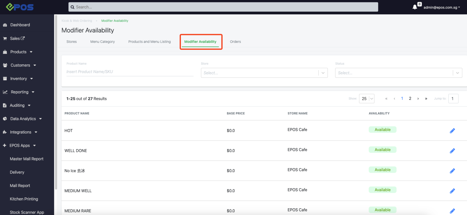 Modifiers | EPOS POS System
