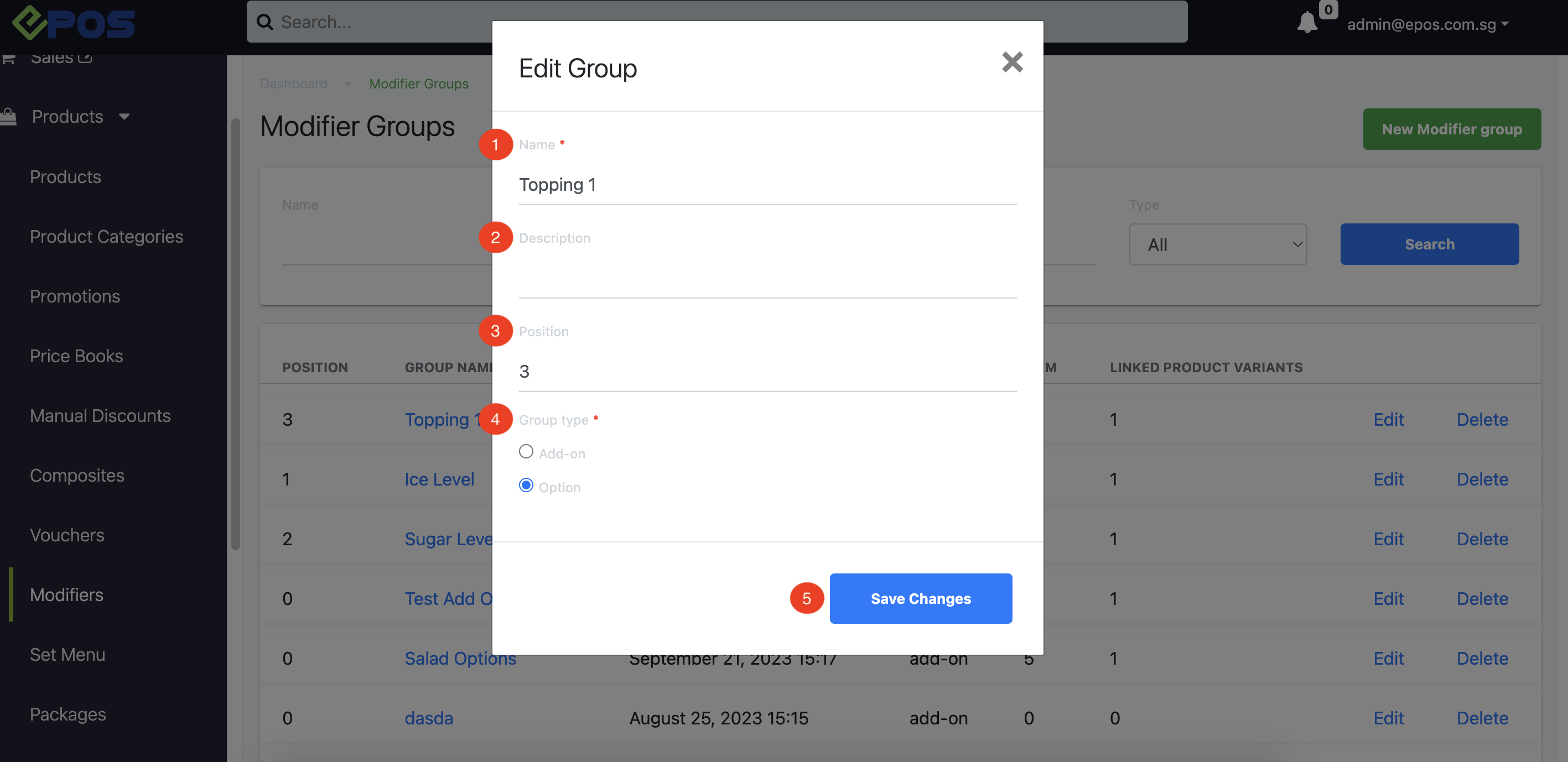 Modifiers | EPOS POS System