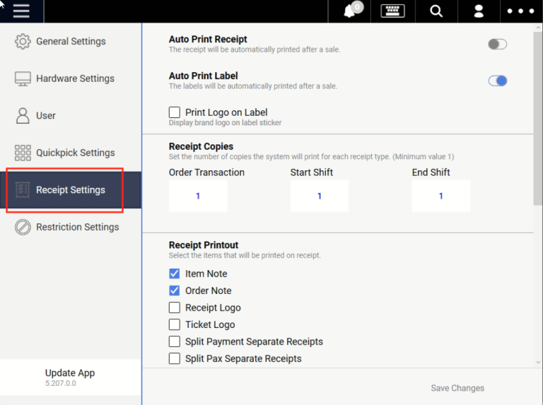 Receipt Settings | EPOS POS System