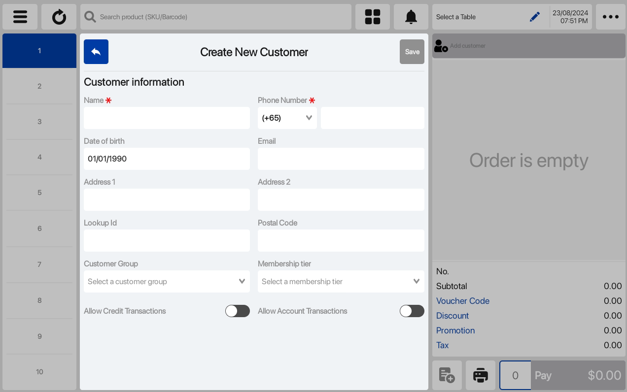Create New Customer | EPOS POS System