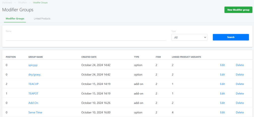 Modifiers | EPOS POS System