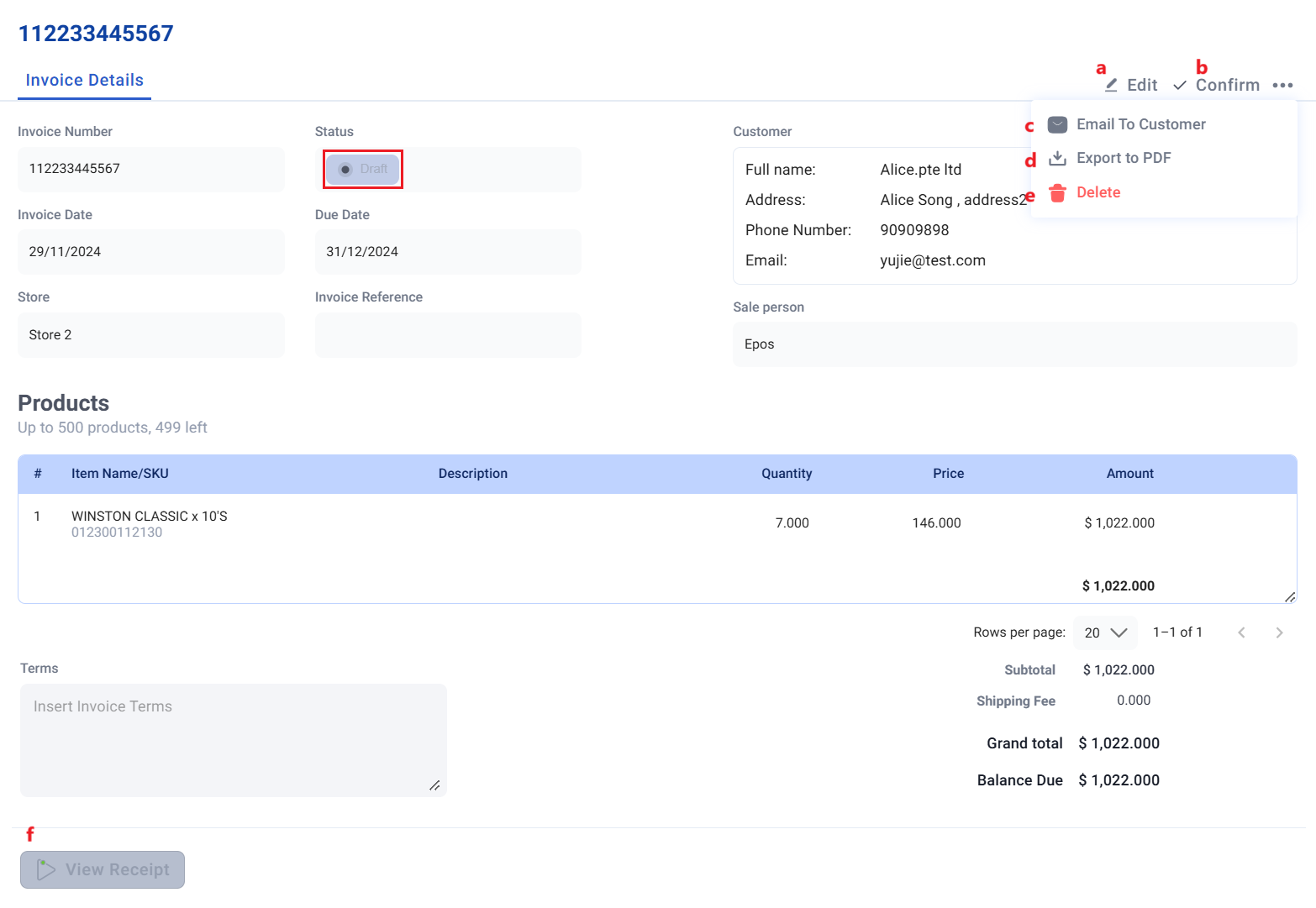 Invoice: Draft Status | EPOS POS System