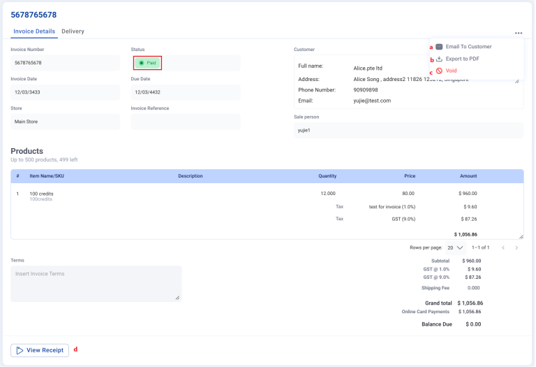 Invoice: Paid Status | EPOS POS System