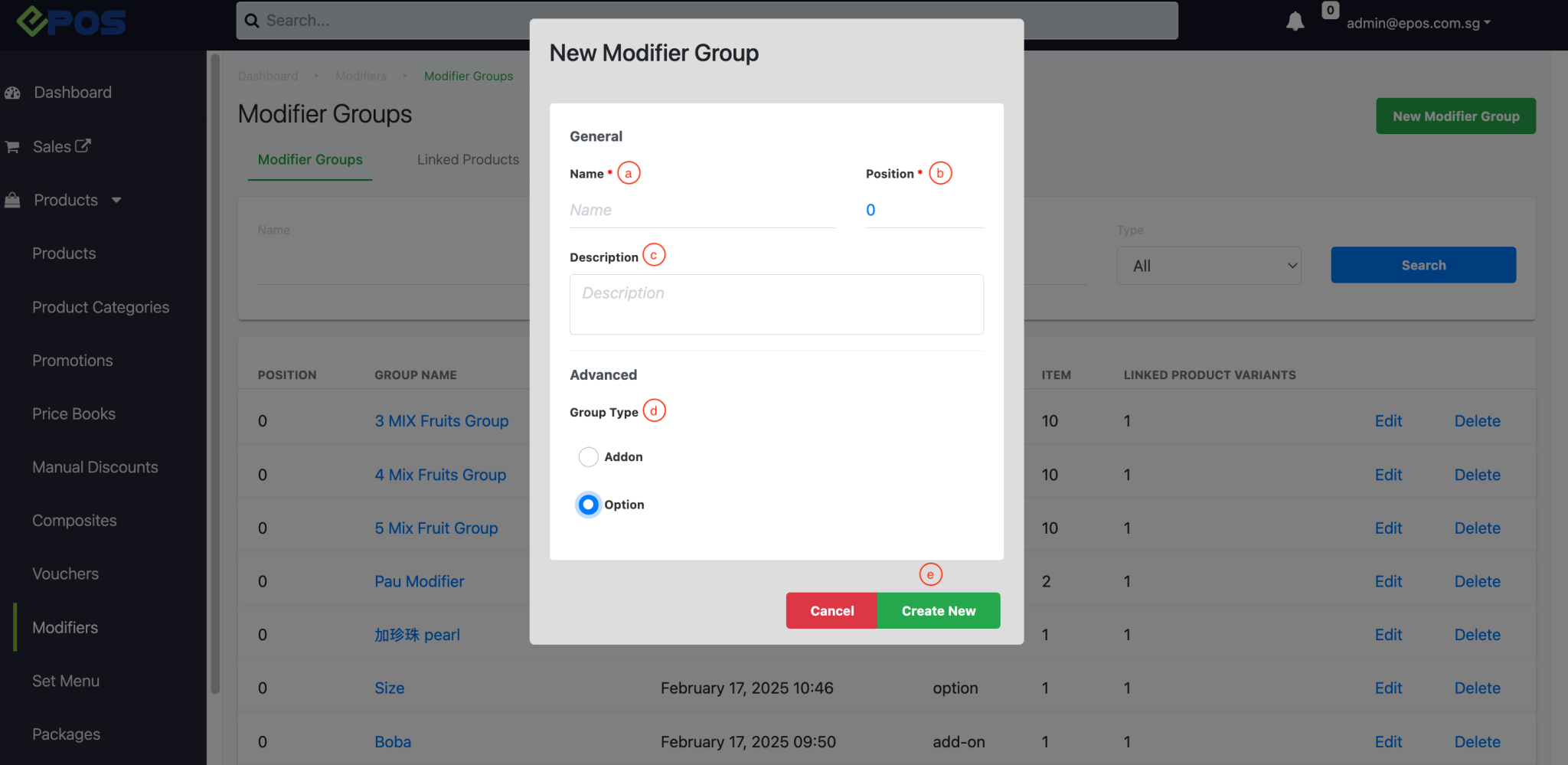 Modifiers | EPOS POS System