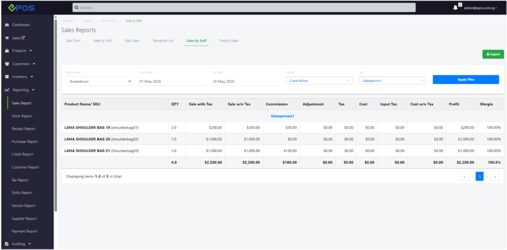 Sales by Staff Report | EPOS POS System
